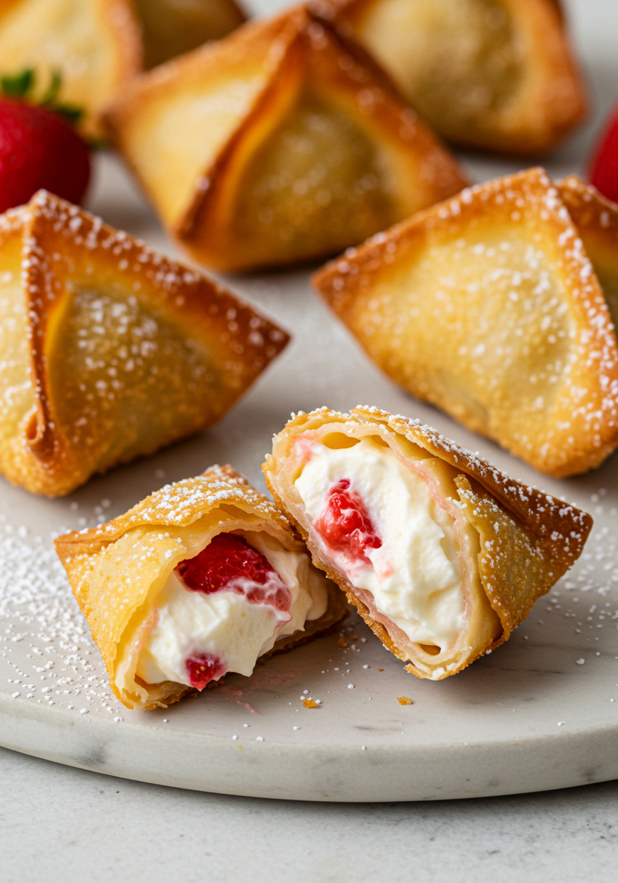 Deep-Fried Strawberry Cheesecake Stuffed Wonton Bites