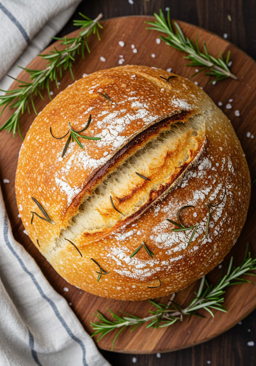 Rustic No Knead Rosemary Garlic Bread